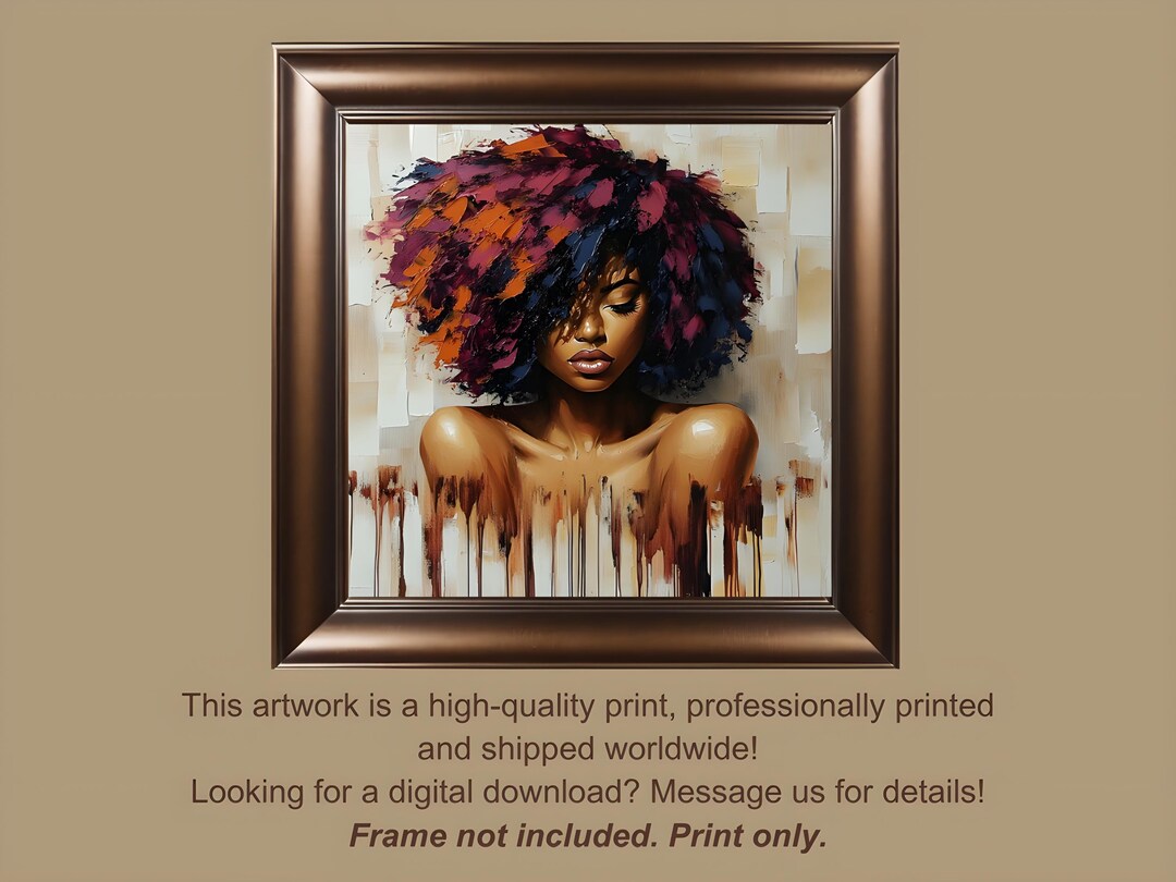 Black Woman Art Print, Drip Painting Wall Decor, Afrocentric Home Decor ...