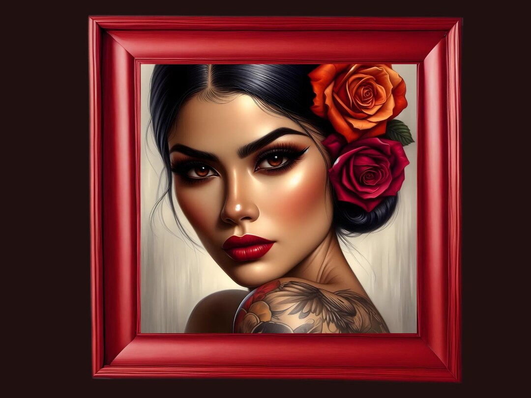 Elegant Portrait of a Woman With Roses and Tattooa Digital Download - Etsy
