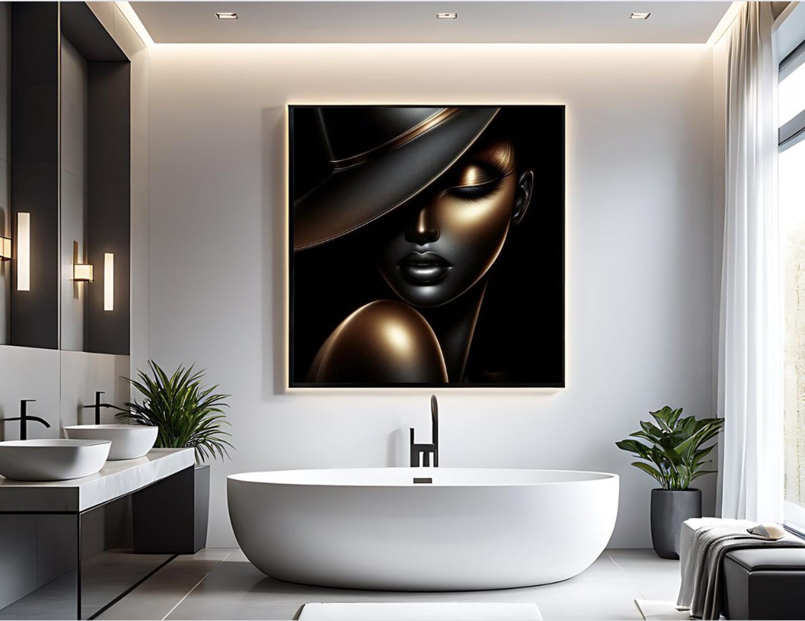 Grace and Shadow: Metallic Portrait for Home Decor - Etsy