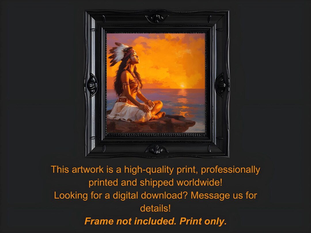 Taíno Woman Meditation Art Print: Indigenous Sunset Oil Painting Style ...