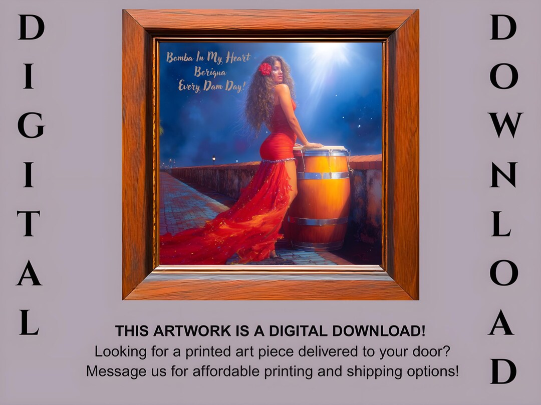 Bomba Queen Art Print: Puerto Rican Dance, Red Sunset (digital Download ...
