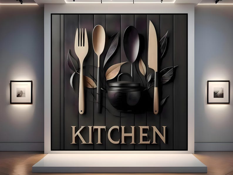 Modern Kitchen Wall Art – Minimalist Culinary Utensils Decor, Black and ...