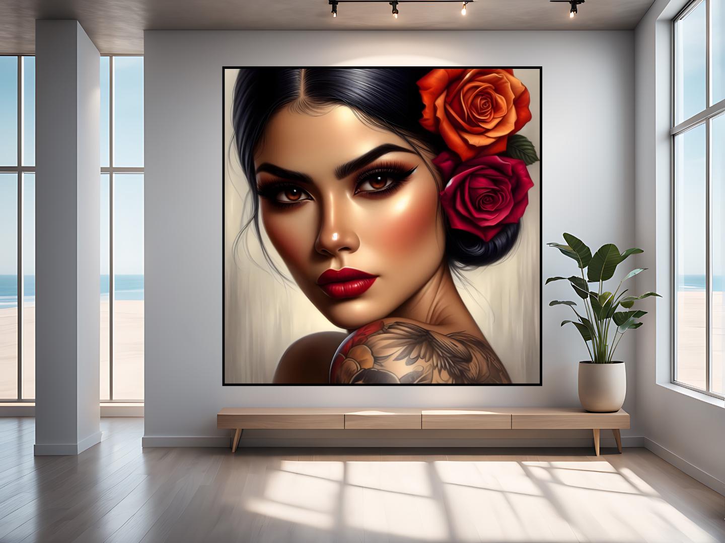 Elegant Portrait of a Woman With Roses and Tattooa Digital Download - Etsy