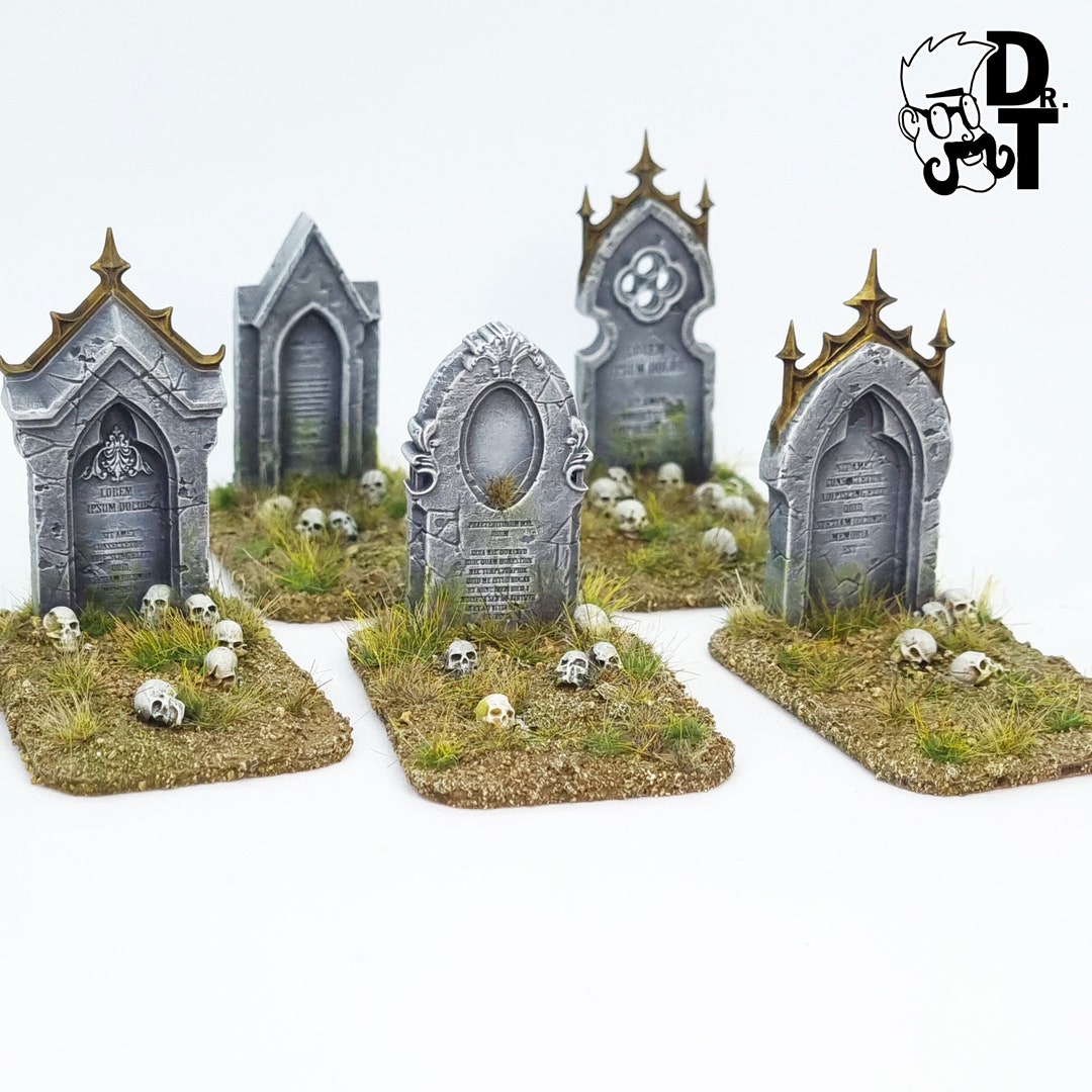 Tall Gravestones and Graves With Skulls Reaper Painted Terrain ...