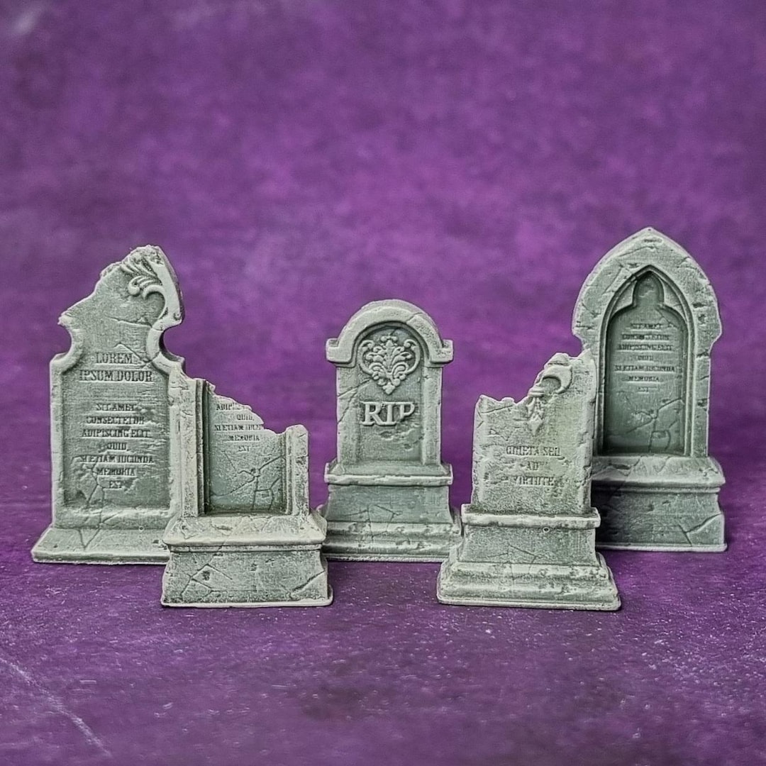 X5 Painted Tombstones for Dungeon Cemetery, Tombs Graveyard Miniature ...