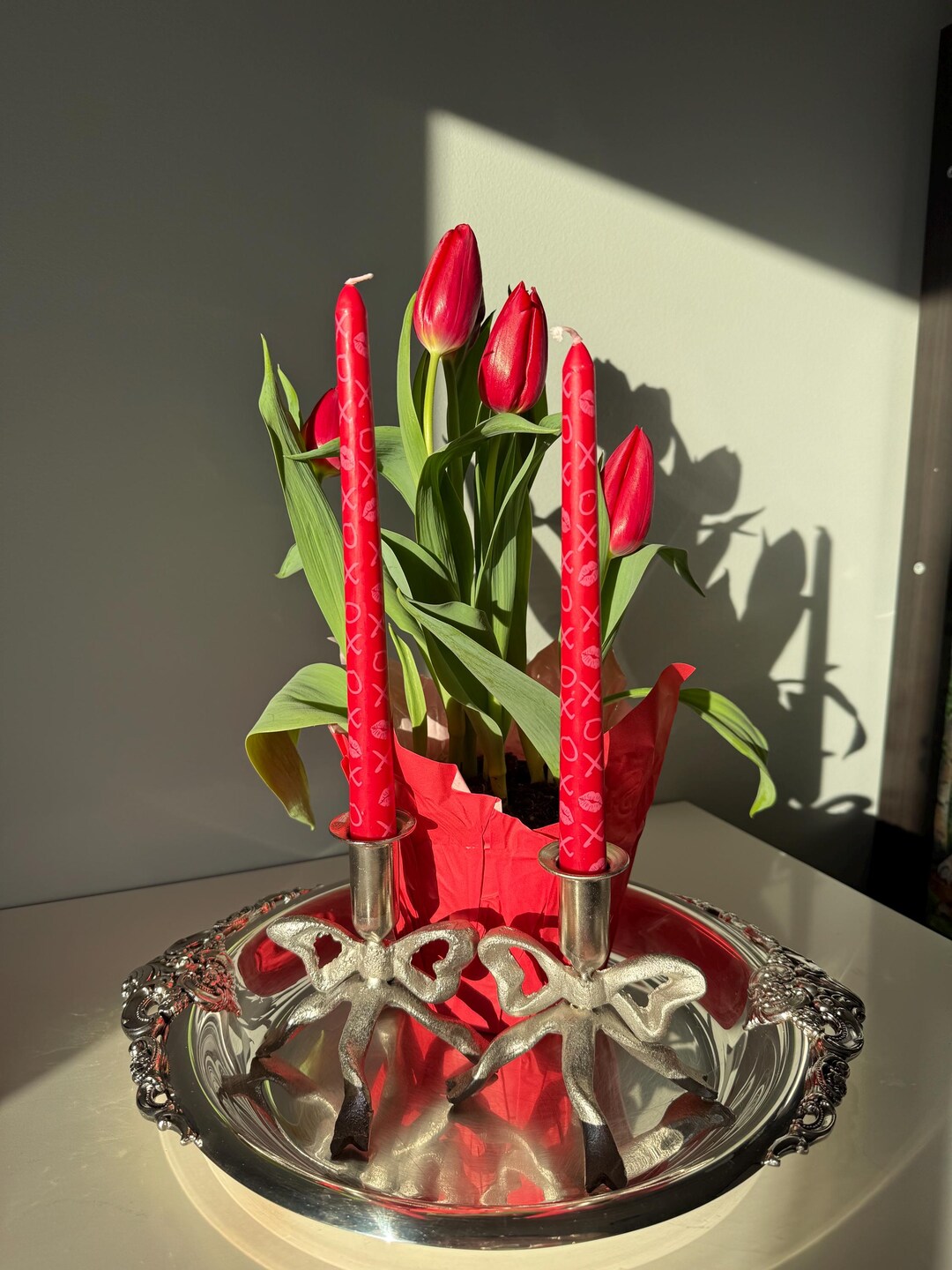 Silver Bow Candle Holder | Metal Taper Stand | Romantic Home Decor - Etsy