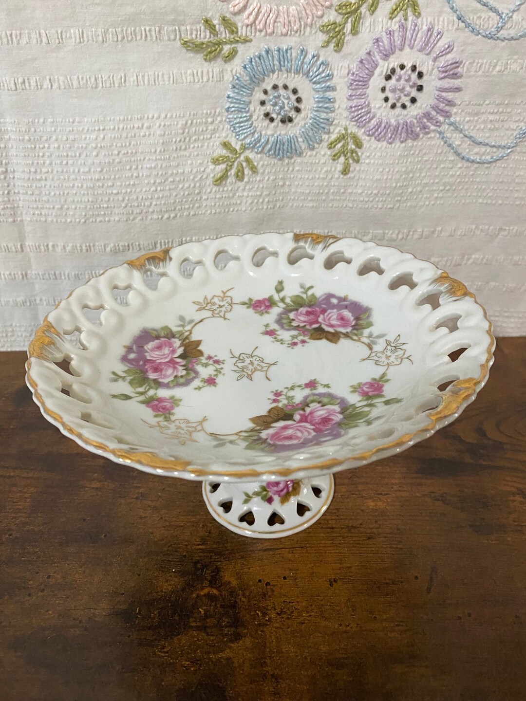 Vintage Lefton Pedestal Pink Rose Compote Dish - Etsy