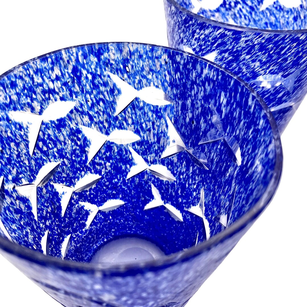 Rare Vintage Cobalt Blue Etched Fish Glasses Set of Three MCM - Etsy