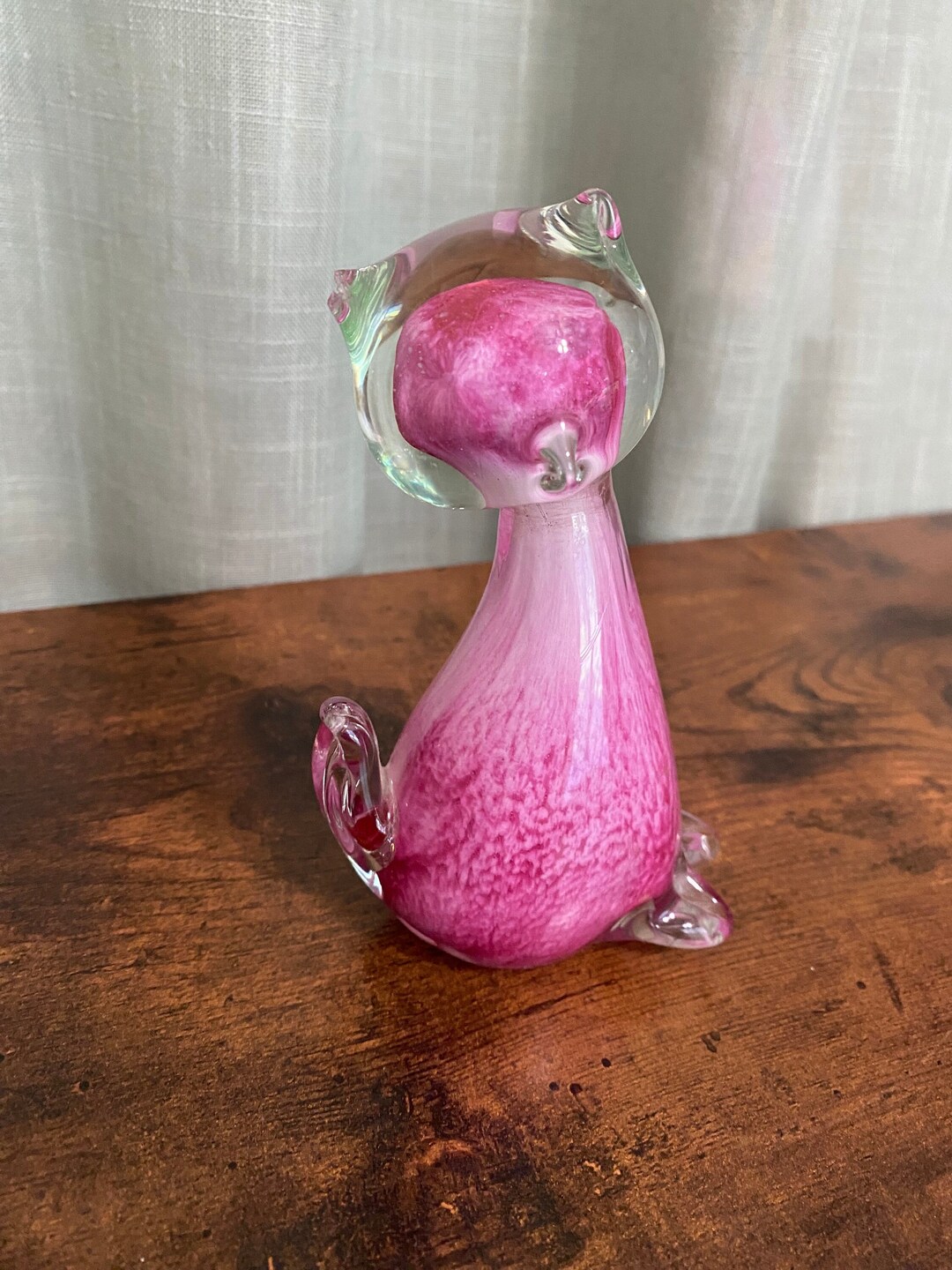 Pink Murano Glass Cat Figurine, Hand-blown Pink Art Glass Cat, Murano ...
