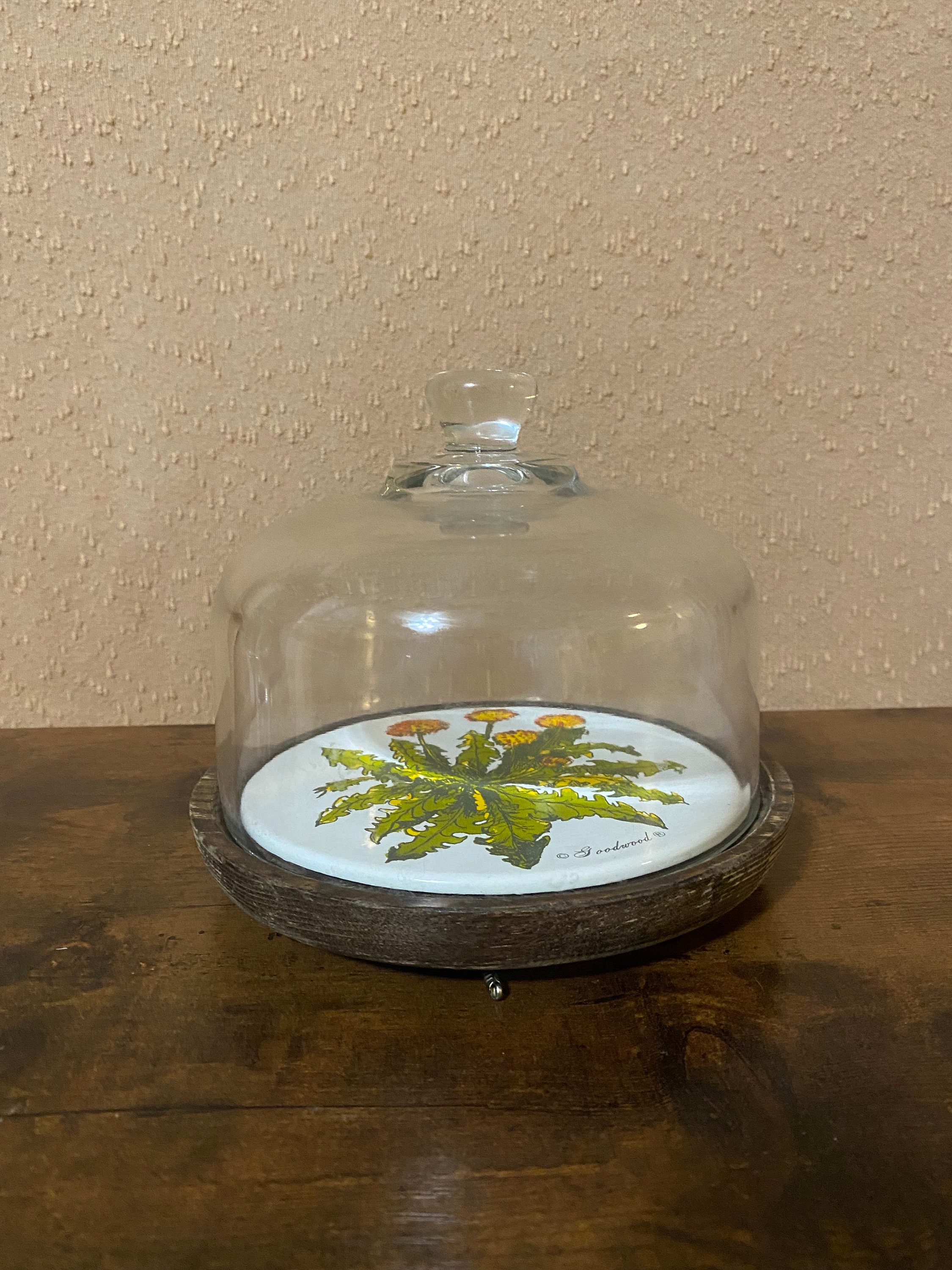 Goodwood Dandelion Cheese Tray Tile on Footed Teak Wood Base & Glass ...