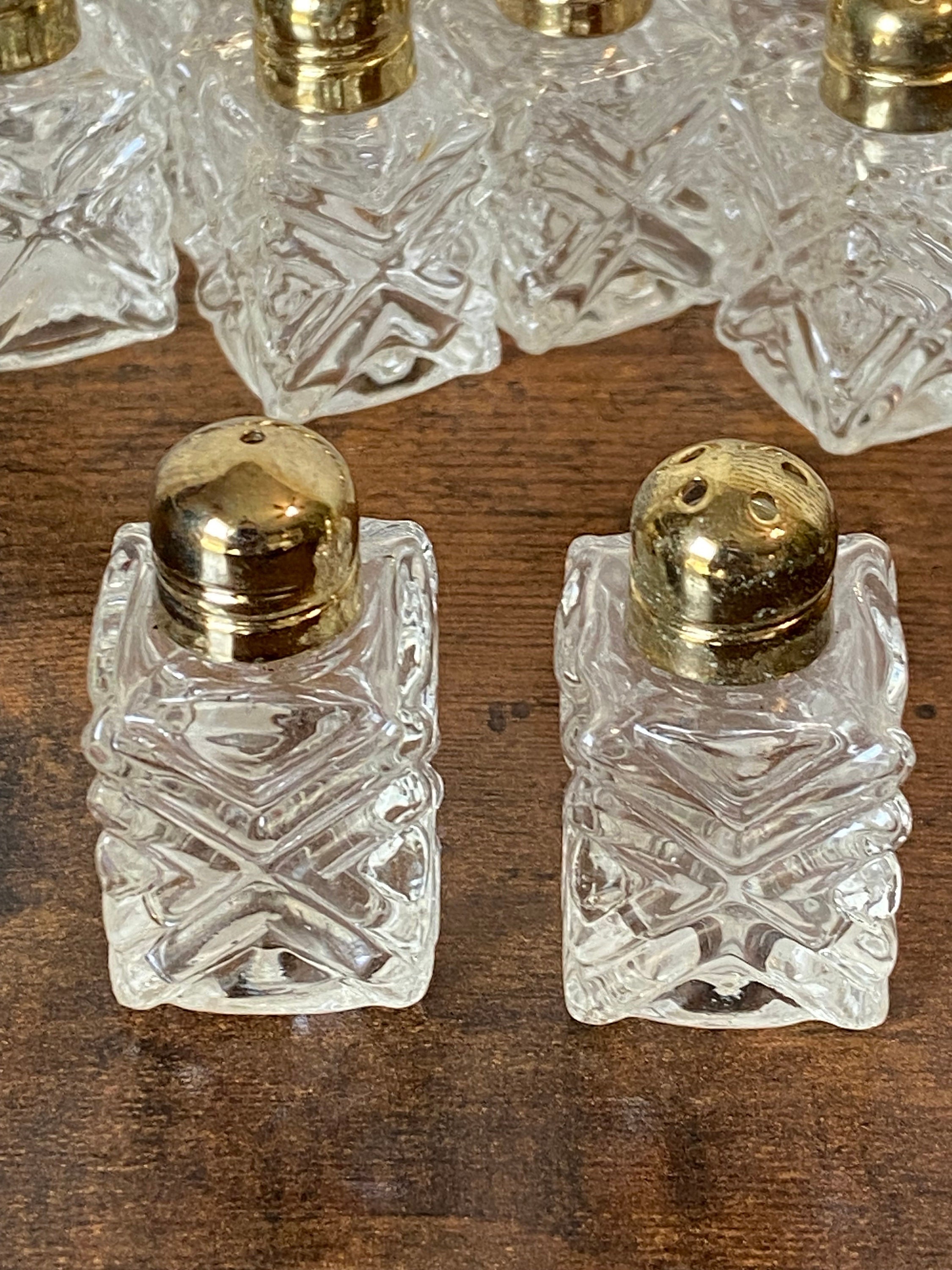 Vintage Mini Cut Clear Glass Salt and Pepper Shakers With Gold Top Pair Etsy UK