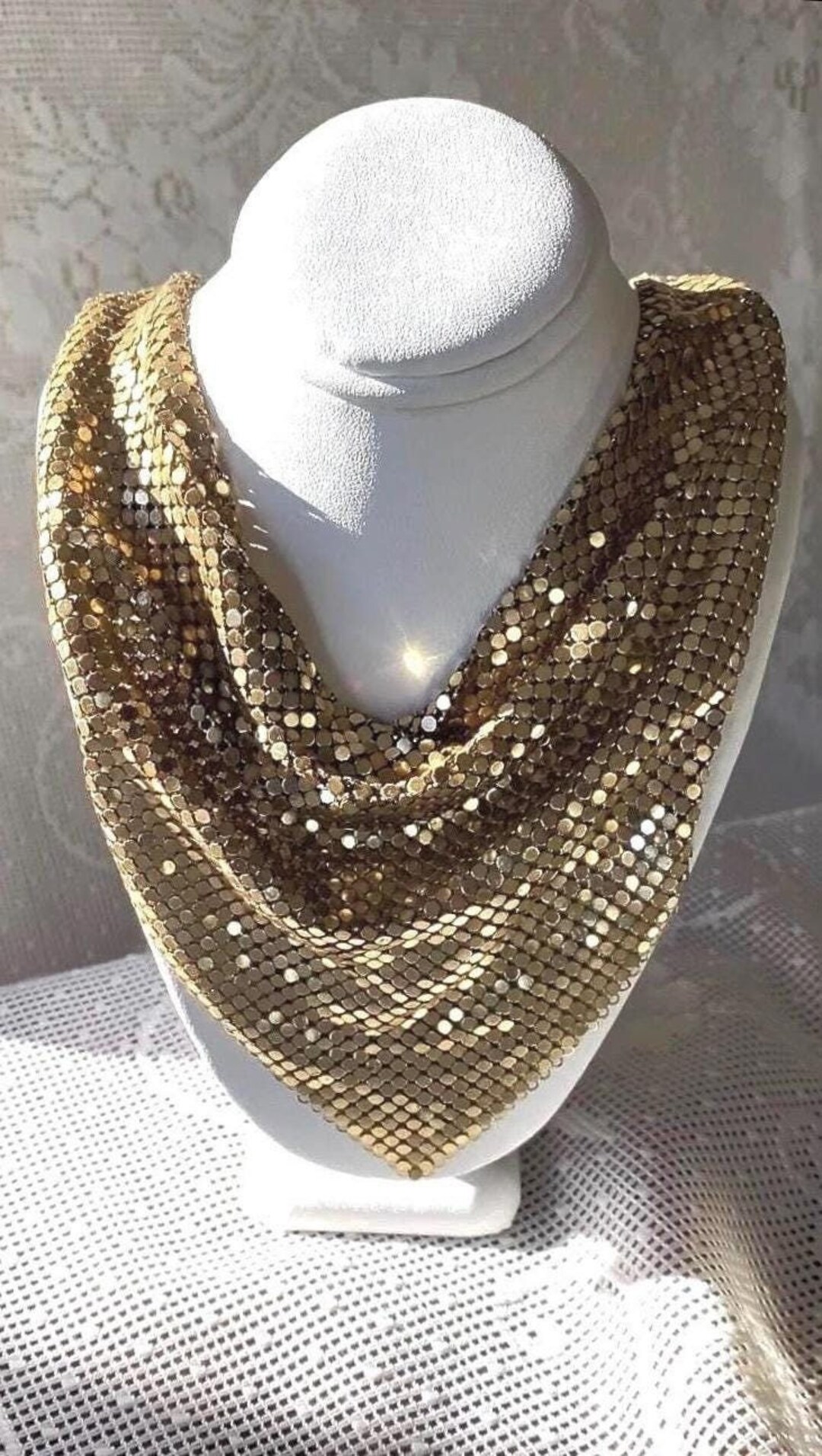 MCM Vintage Whiting Davis Gold Mesh Bib Necklace 1970s Disco Jewelry - Etsy