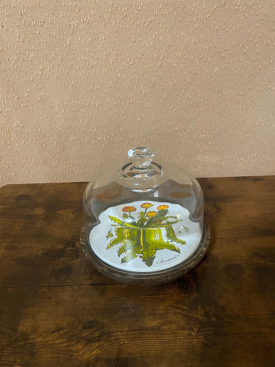 Goodwood Dandelion Cheese Tray Tile on Footed Teak Wood Base & Glass ...