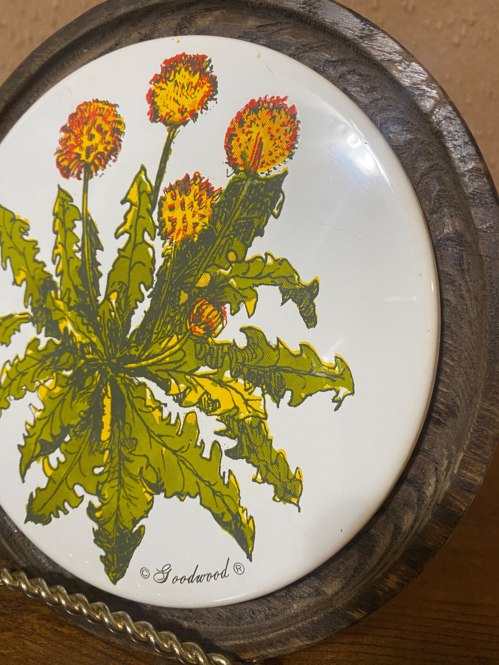 Goodwood Dandelion Cheese Tray Tile on Footed Teak Wood Base & Glass ...