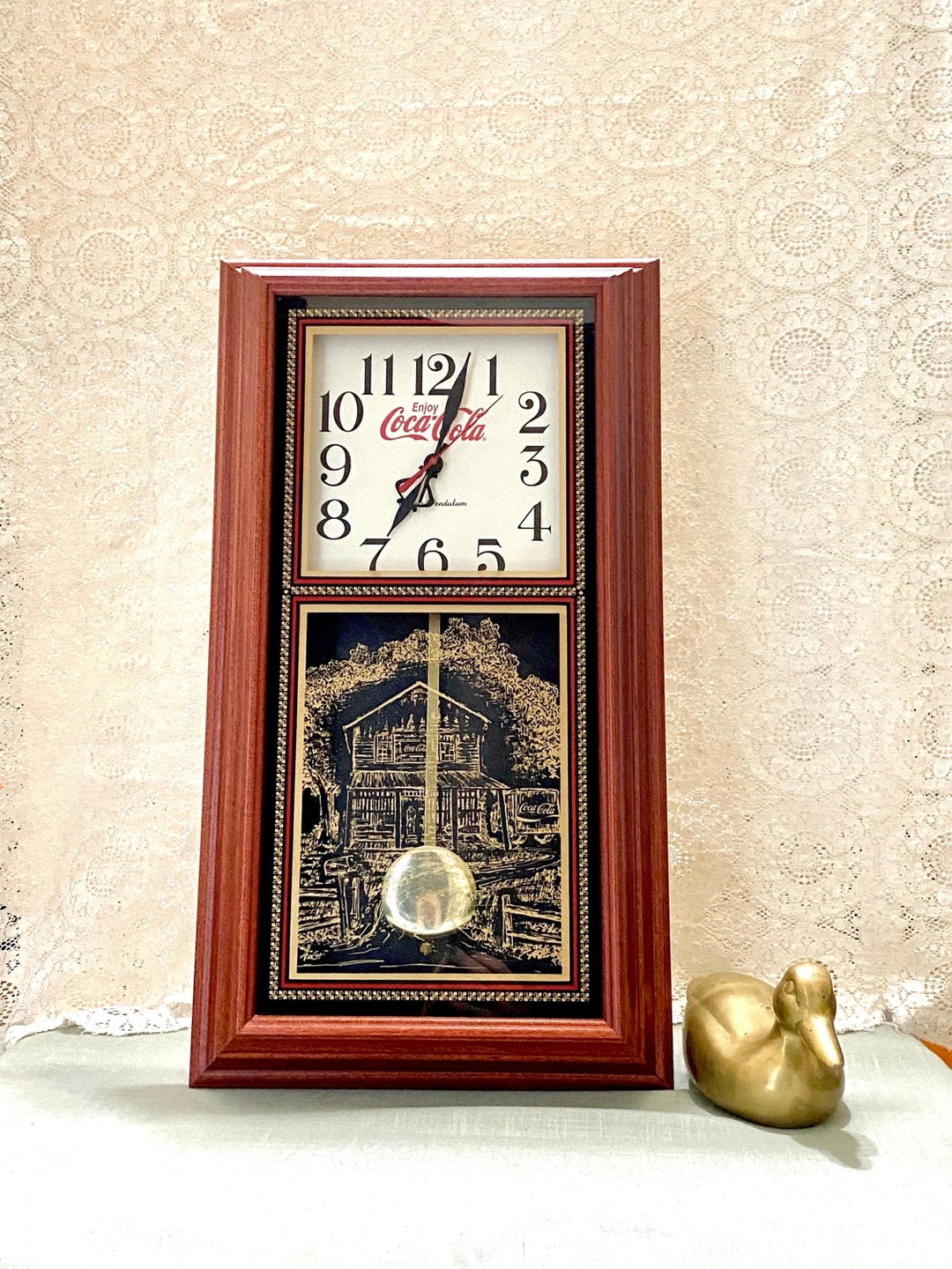 1970s Coca-cola Pendulum Clock Country Shop Scene - Etsy