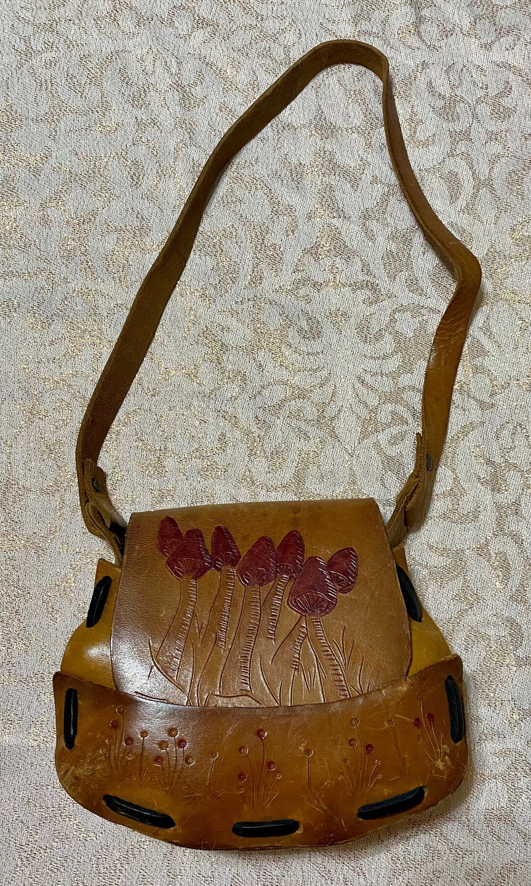 1960's Brown Leather Mushroom Purse, Tooled, Bohemian Purse - Etsy
