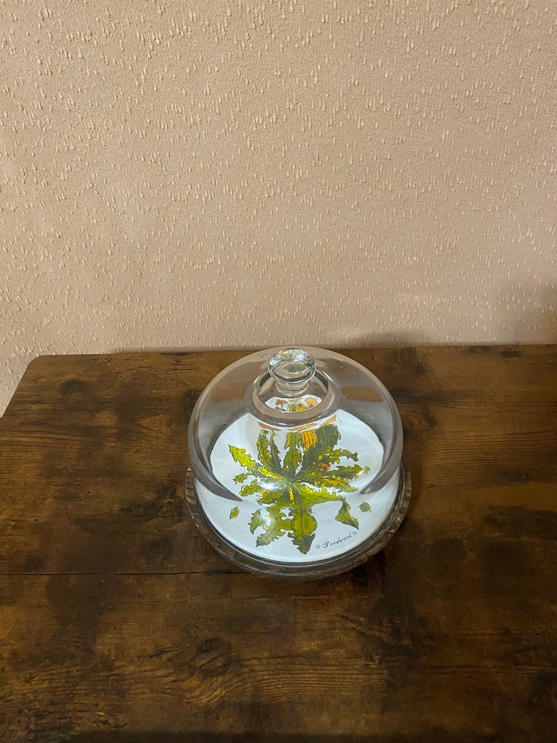 Goodwood Dandelion Cheese Tray Tile on Footed Teak Wood Base & Glass ...