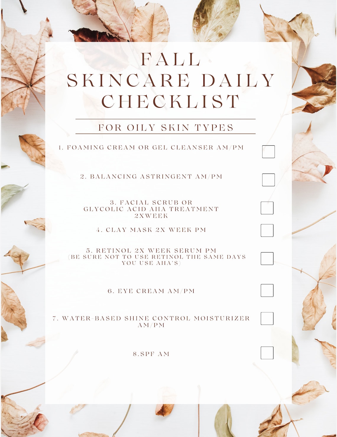 Printable Daily Skincare Checklist for Oily Skin Types - Etsy
