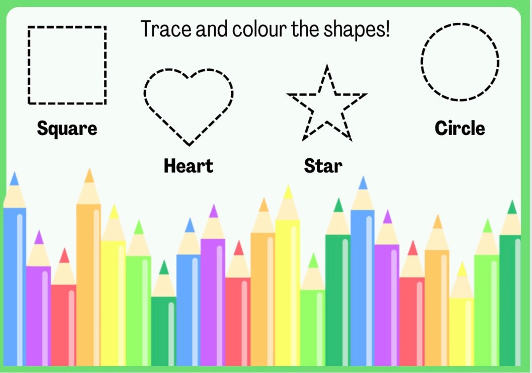 Trace and Colour the Shapes 2x Pages - Etsy