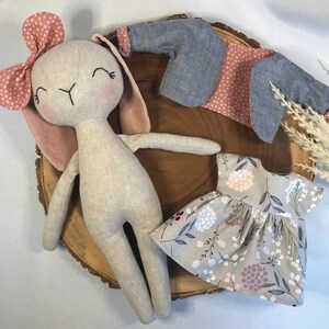 Heirloom Linen Bunny Girl Stuffed Soft Toy Doll Handmade Vintage Style ...