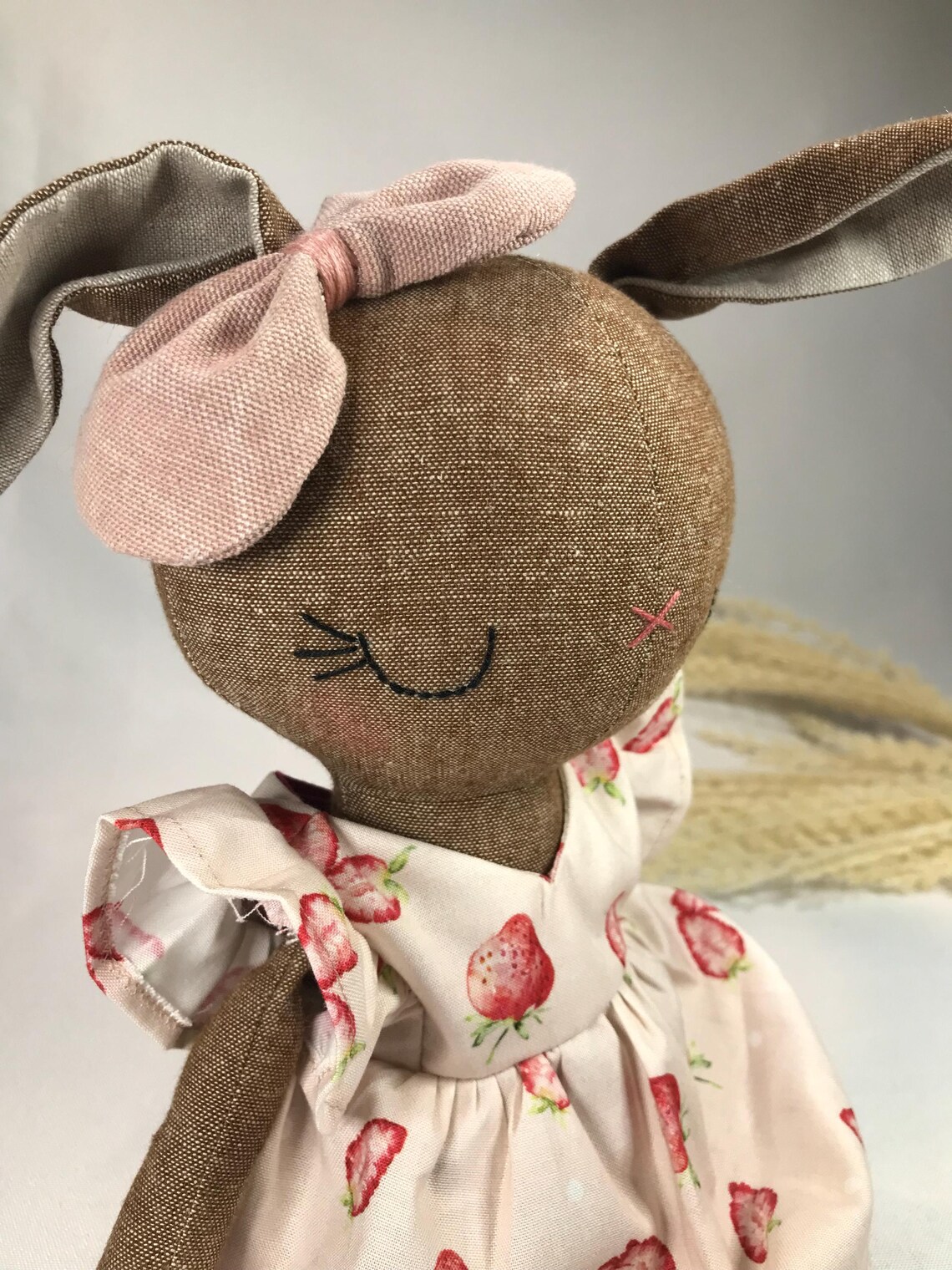 Heirloom Linen Bunny Girl Stuffed Soft Toy Doll Handmade Vintage Style ...