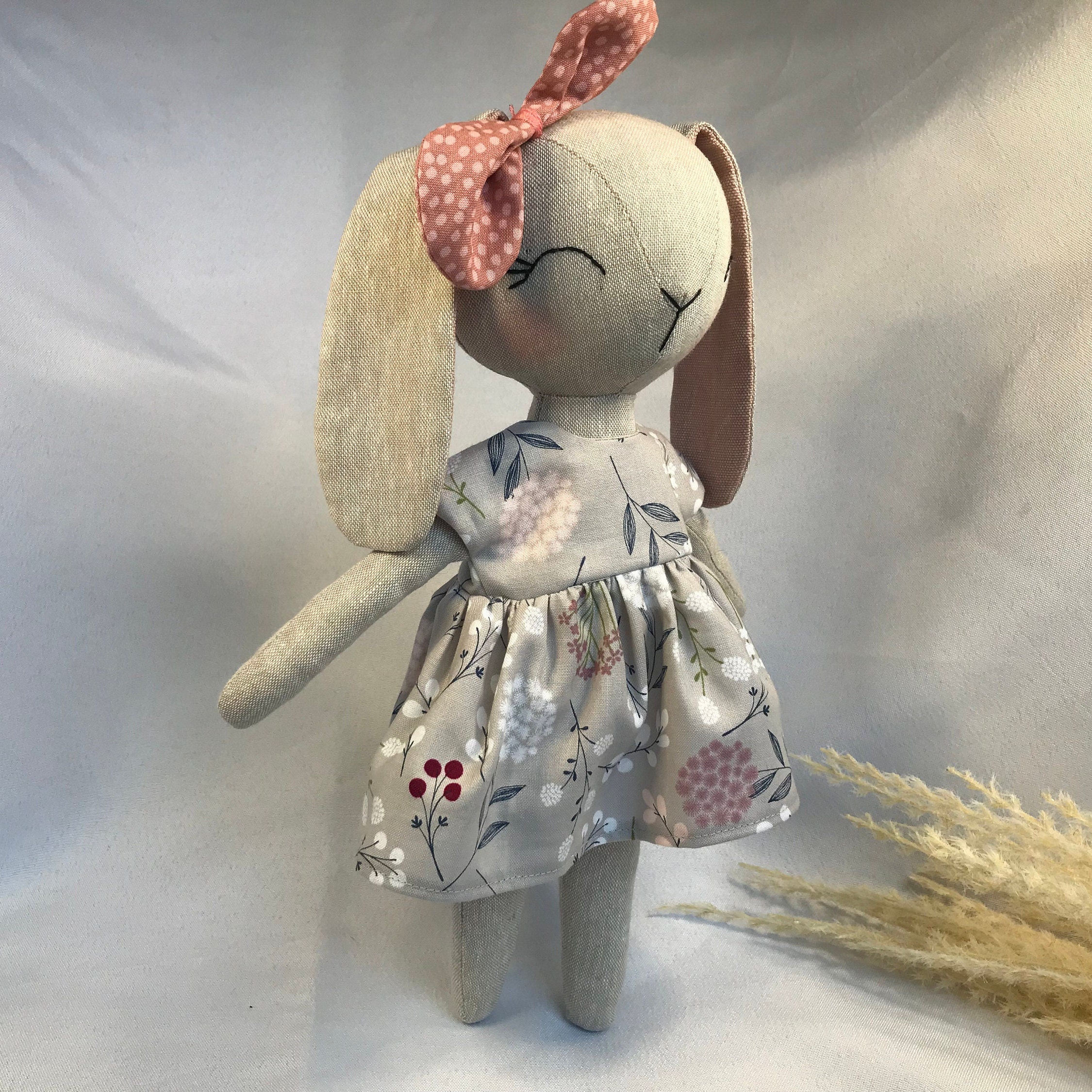 Heirloom Linen Bunny Girl Stuffed Soft Toy Doll Handmade Vintage Style ...