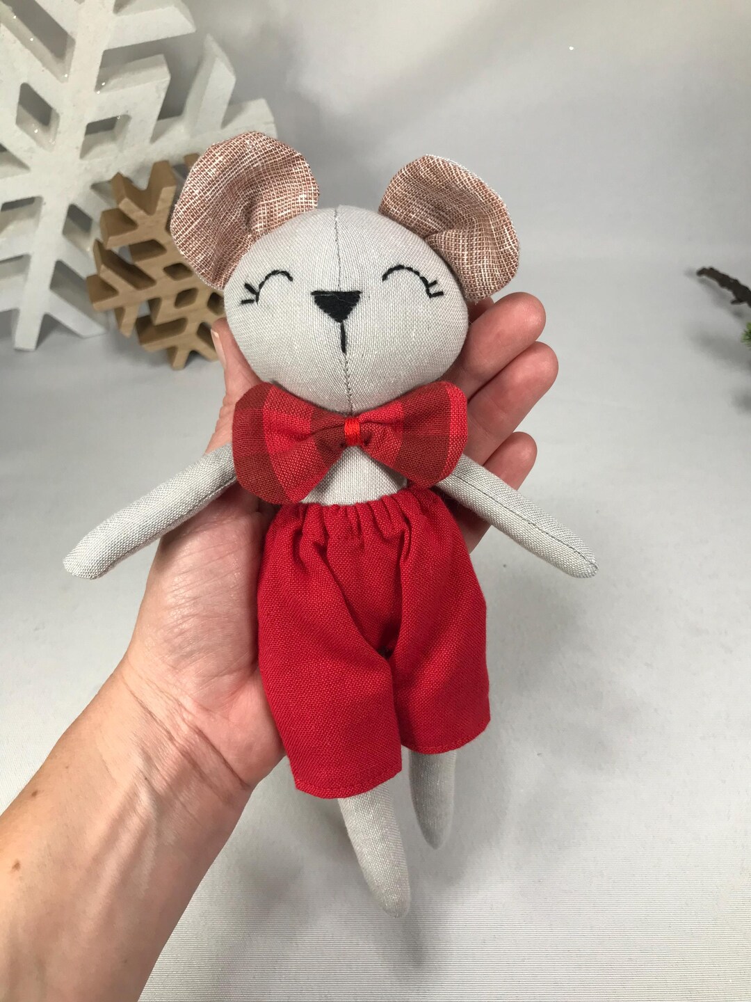 Mini Christmas Mouse Stuffed Soft Toy Doll - Handmade Vintage Style - Etsy