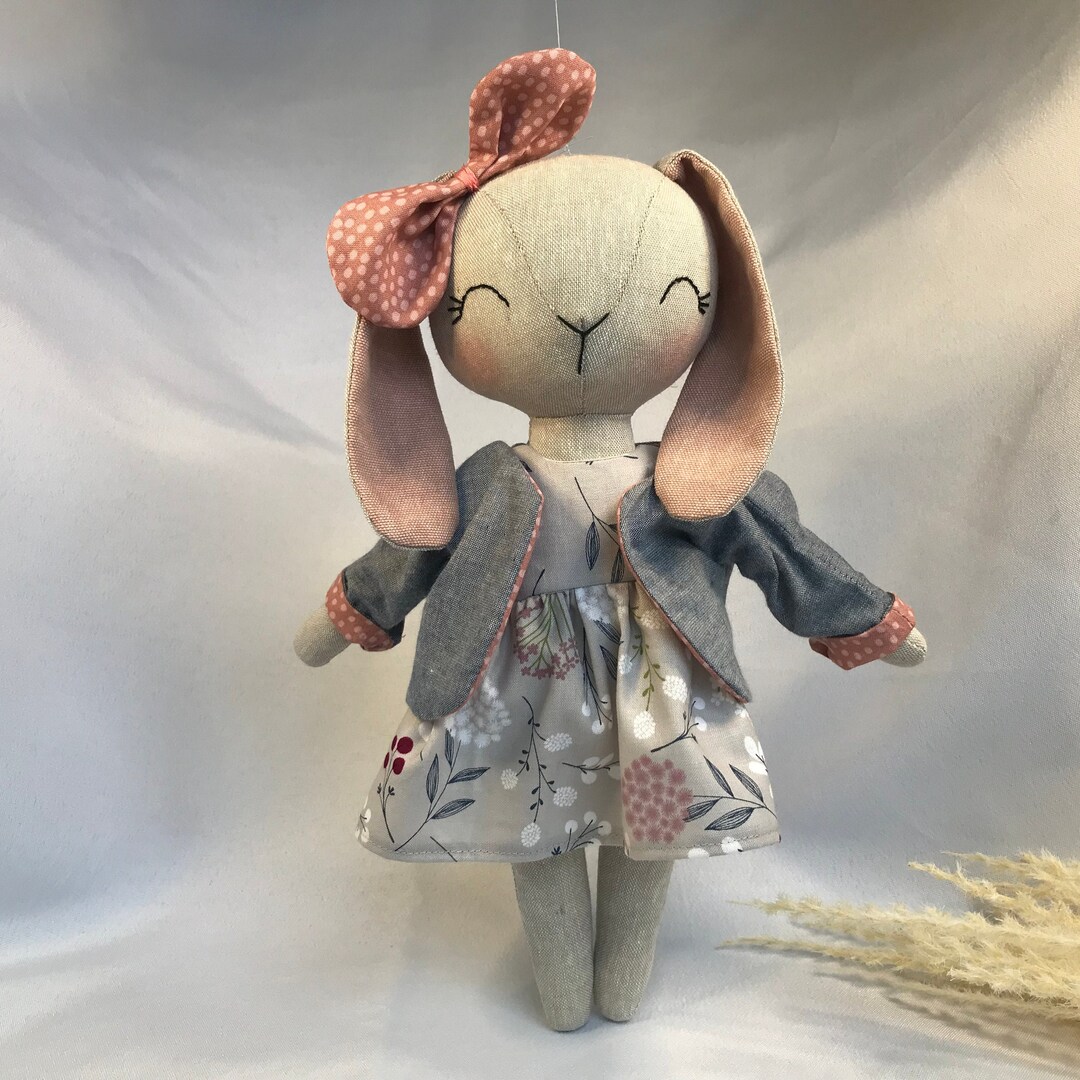 Heirloom Linen Bunny Girl Stuffed Soft Toy Doll Handmade Vintage Style ...