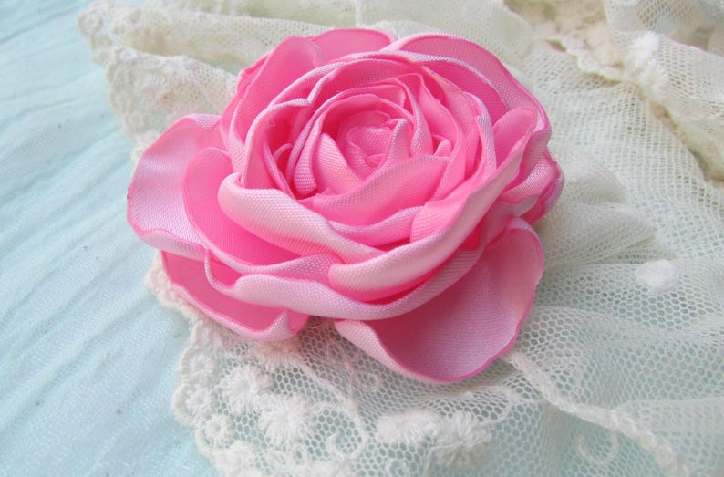 Satin Rose Hair Clip, 2.5 Inch Pink Flower, Pretty and Sweet...just ...
