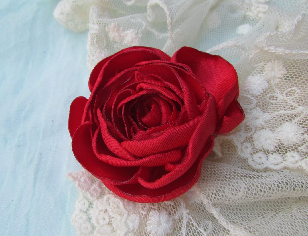 Satin Rose Hair Clip, 2.5 Inch Red Flower, Romantic Red Rose for Your ...