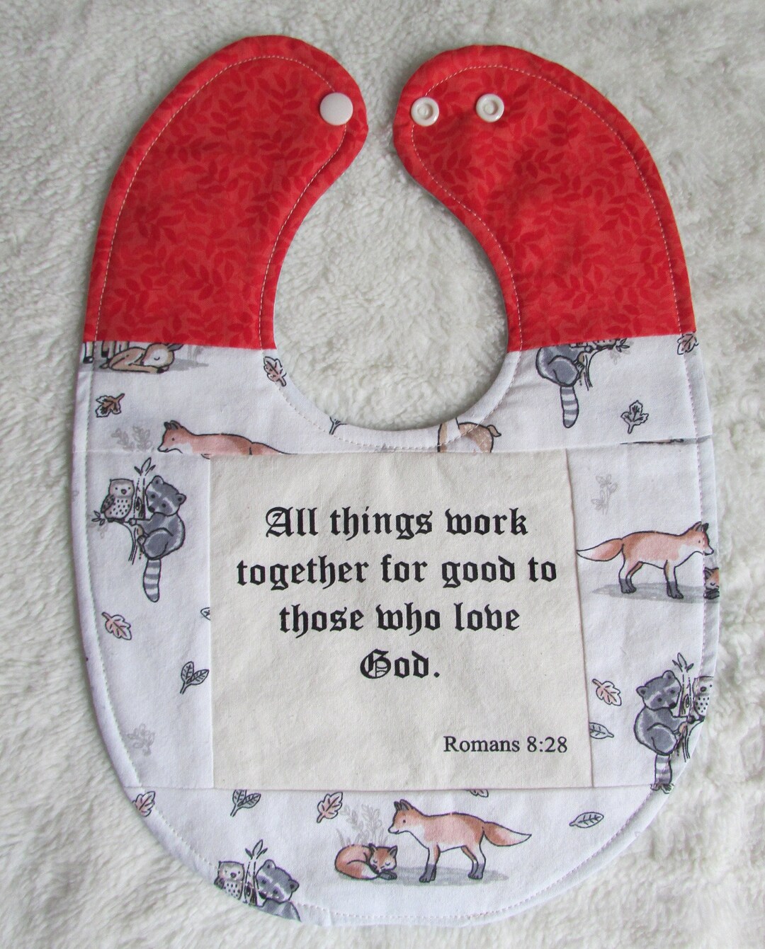 Bible Verse Baby Bib, Woodland Animals, Quilted Cotton - Etsy