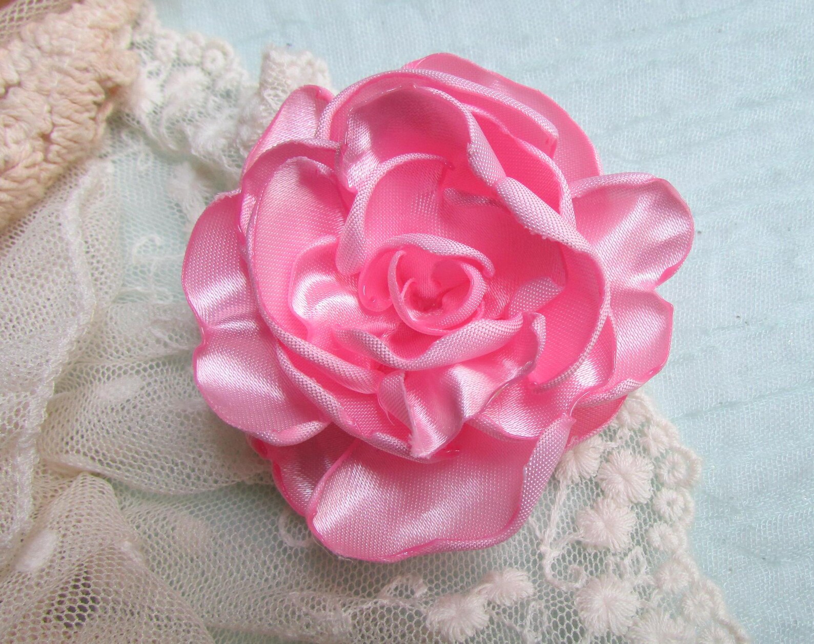 Satin Rose Hair Clip, 2.5 Inch Pink Flower, Pretty and Sweet...just ...