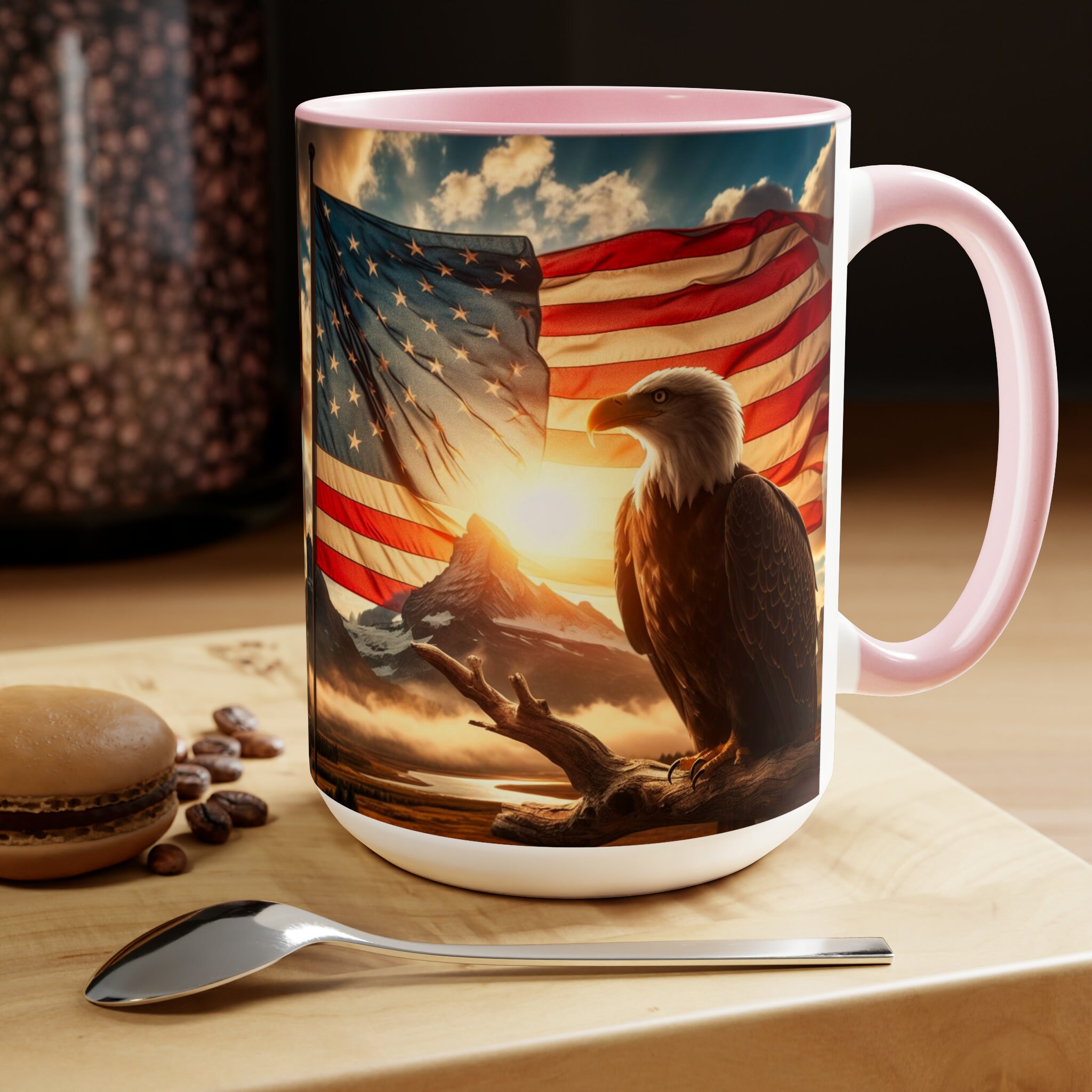 American Pride 15oz Mug: Eagle Watching Over America Mug With American ...