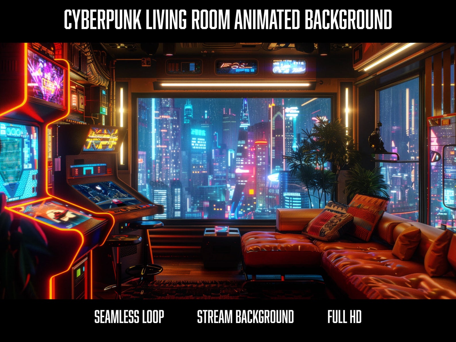 Animated Background Cyberpunk Living Room With Arcade Games ...