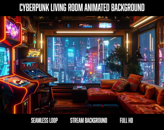 Animated Background Cyberpunk Living Room With Arcade Games ...