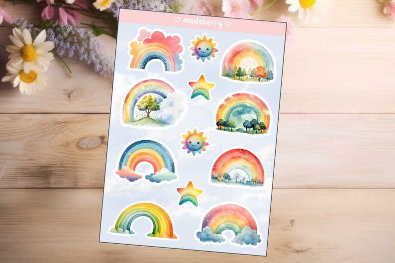 Watercolor Rainbow Sticker Sheet - Etsy