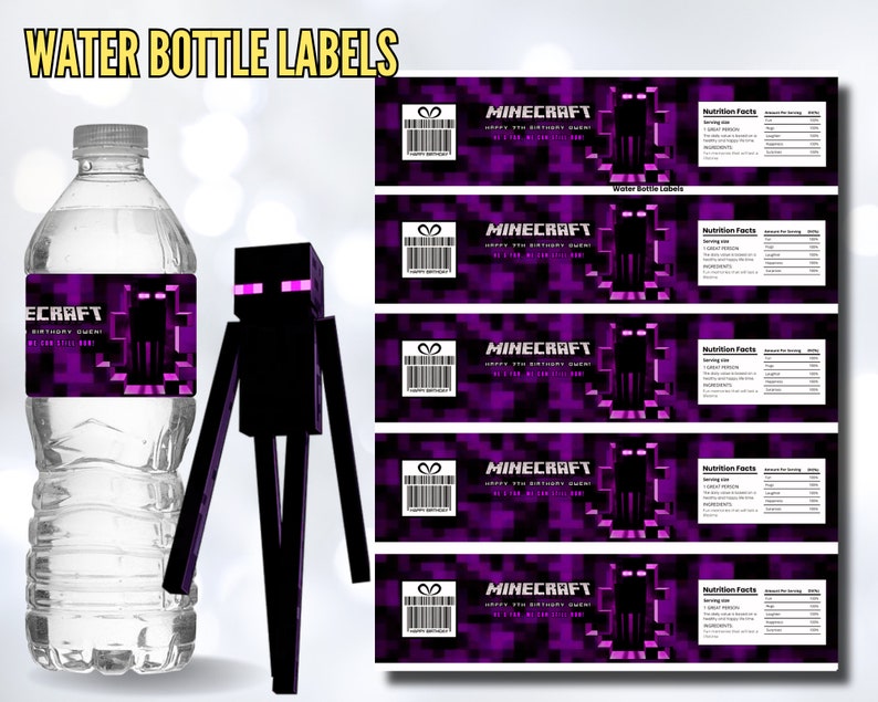 Editable Minecraft Party Favor Labels Bundle: Pringles, Chip Bag, Water ...