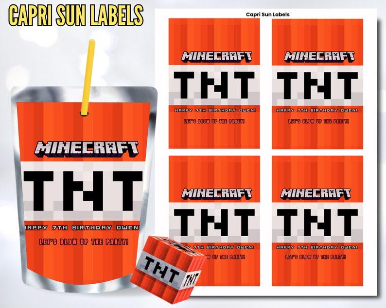 Editable Minecraft Party Favor Labels Bundle: Pringles, Chip Bag, Water ...