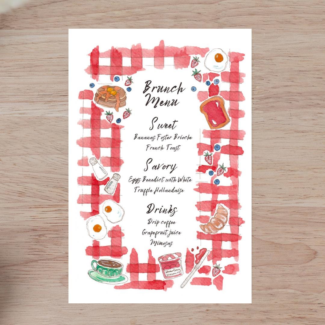 Fully Custom Hand-drawn Watercolor Menu Card for Weddings and Events ...