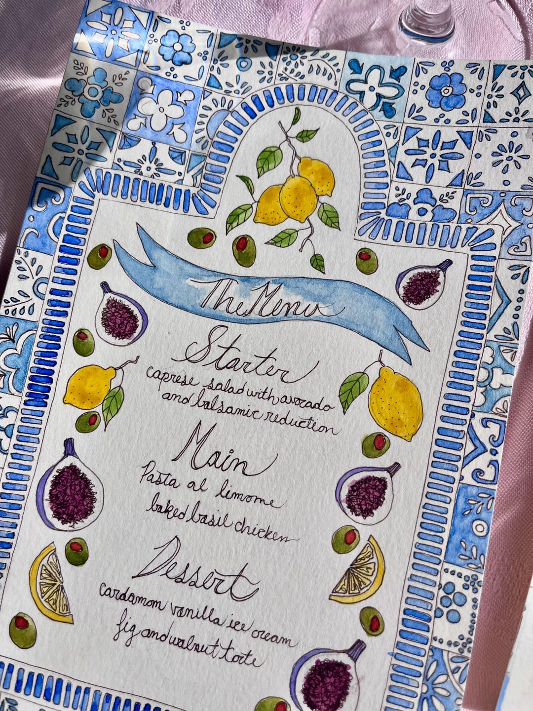 Fully Custom Hand-drawn Watercolor Menu Card for Weddings and Events ...