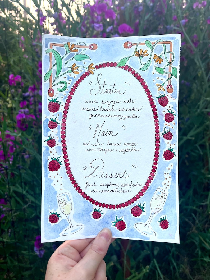 Fully Custom Hand-drawn Watercolor Menu Card for Weddings and Events ...