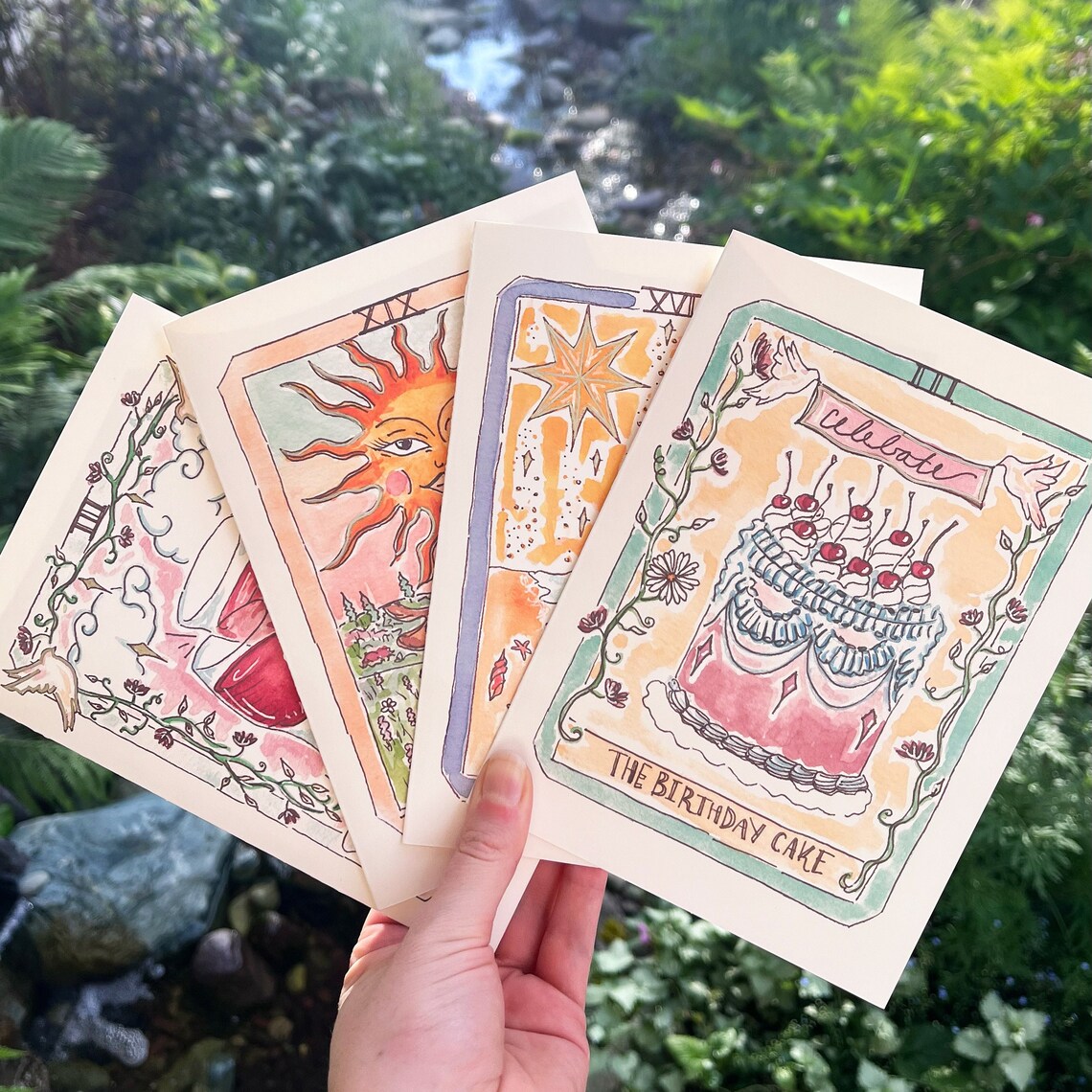 Watercolor Tarot Birthday Card / Modern Tarot / Set of Four Blank Cards ...