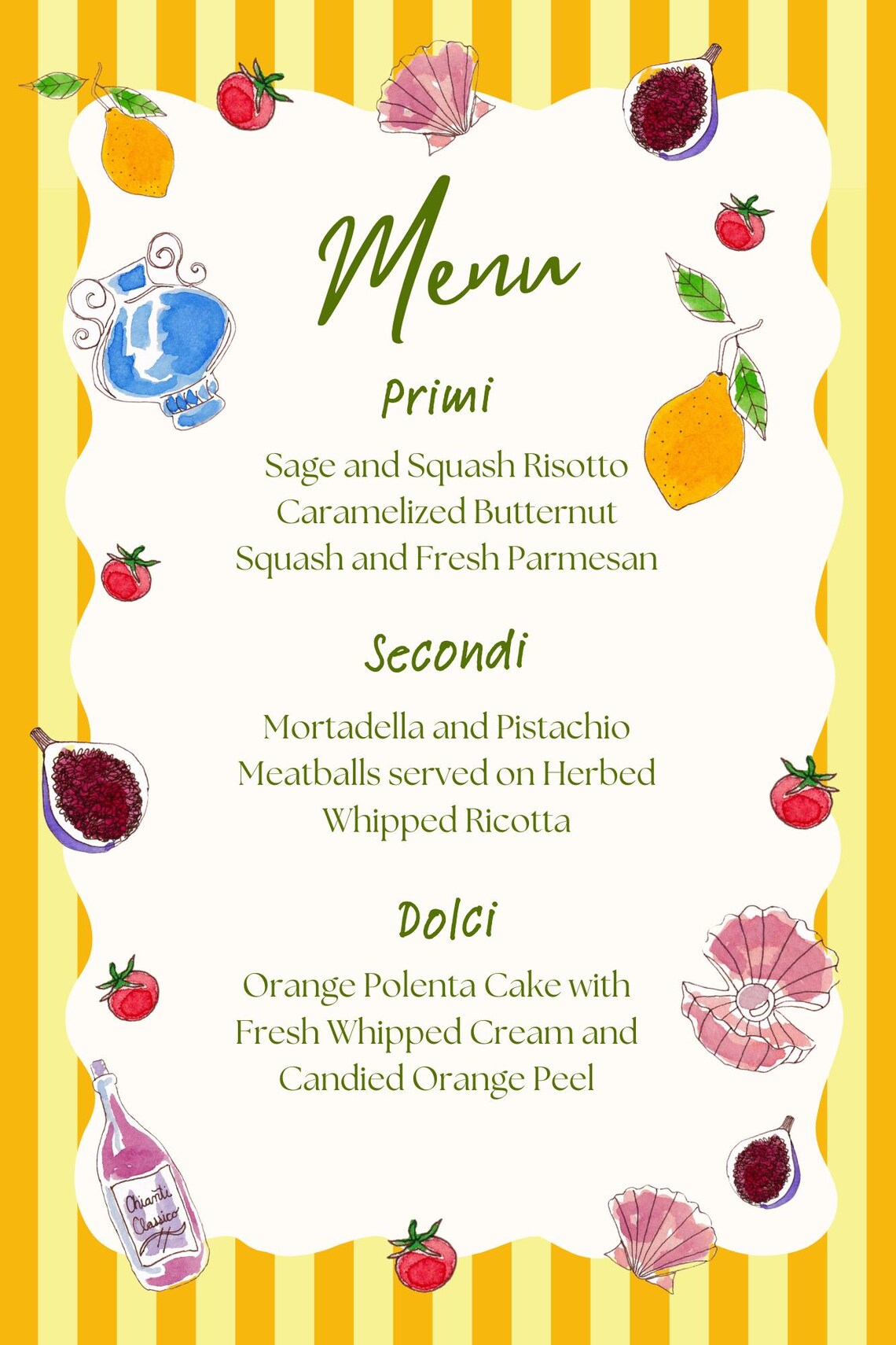 Italian Summer Coastal Menu Template // Ocean Coastal Theme Decor ...
