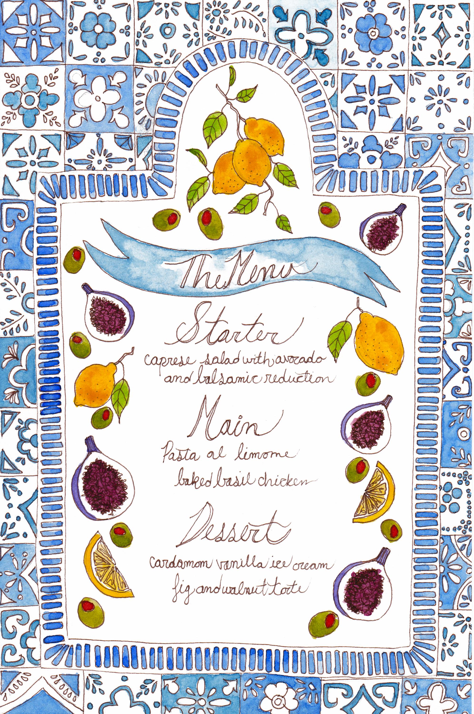 Fully Custom Hand-drawn Watercolor Menu Card for Weddings and Events ...