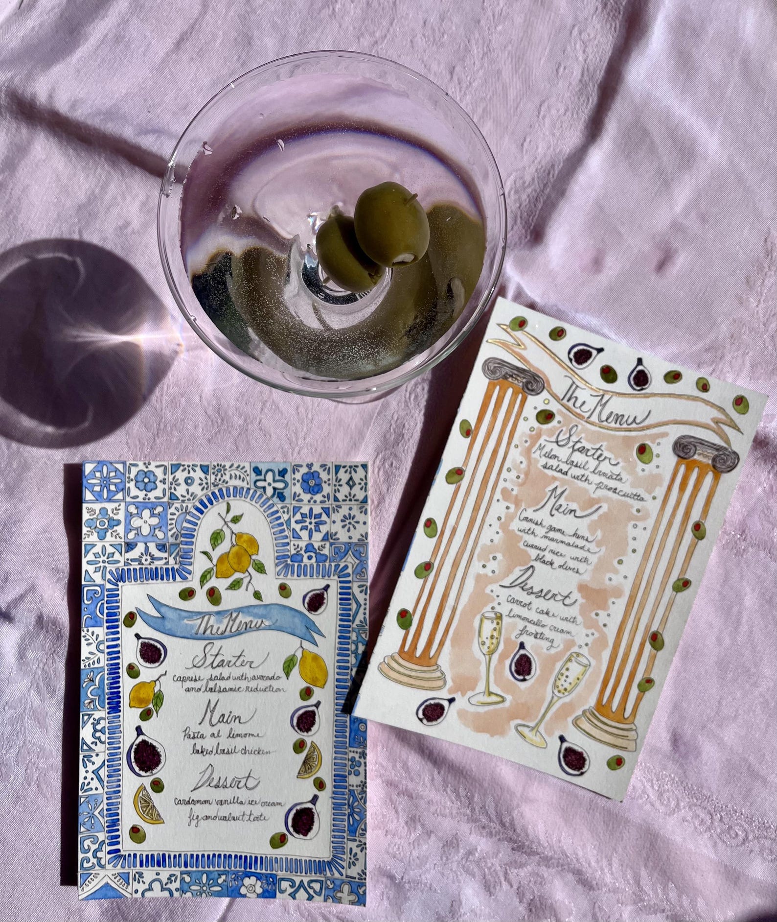 Fully Custom Hand-drawn Watercolor Menu Card for Weddings and Events ...