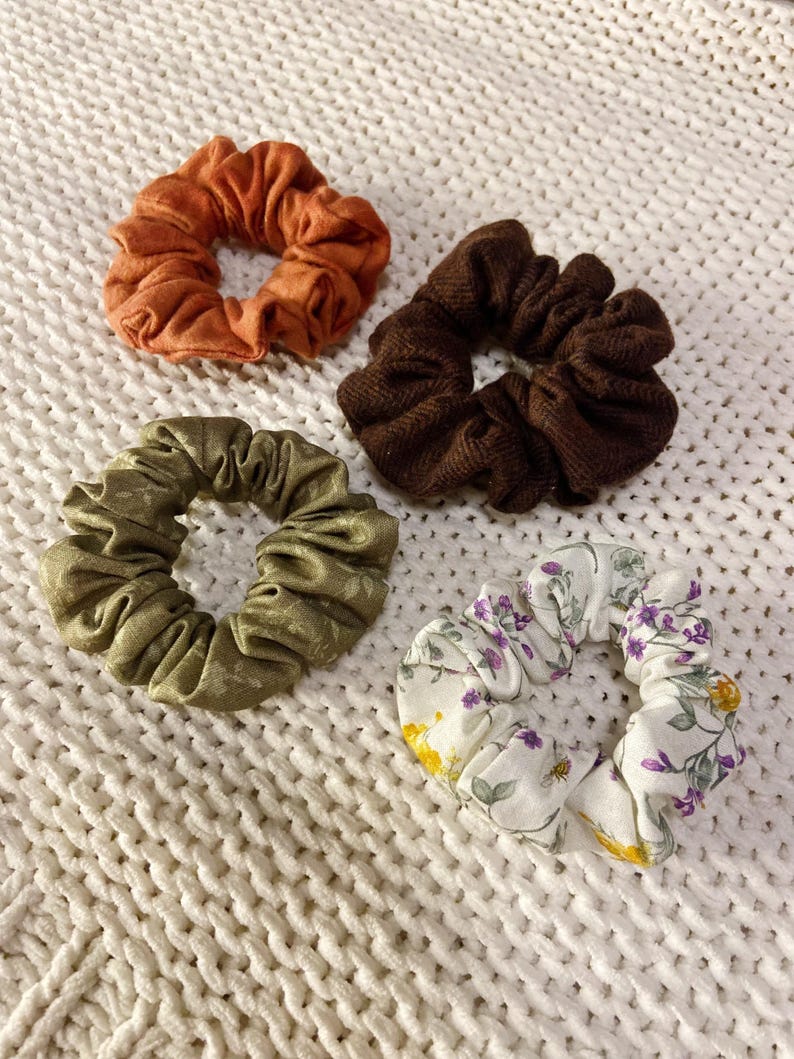 Handmade Earthy Tone Floral Hair Scrunchies! Made With Cotton and Linen ...