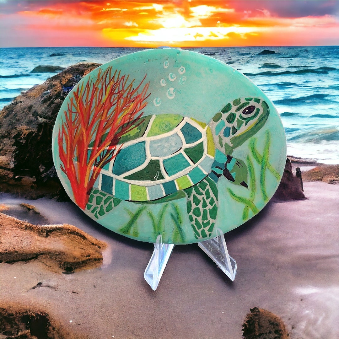 Turtle Painting Sea Turtle Rock Stone Turtle Painting Gift Rock Turtle ...
