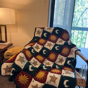 Handmade Sun-moon-star Crochet Granny Square Blanket/couch Throw (made ...