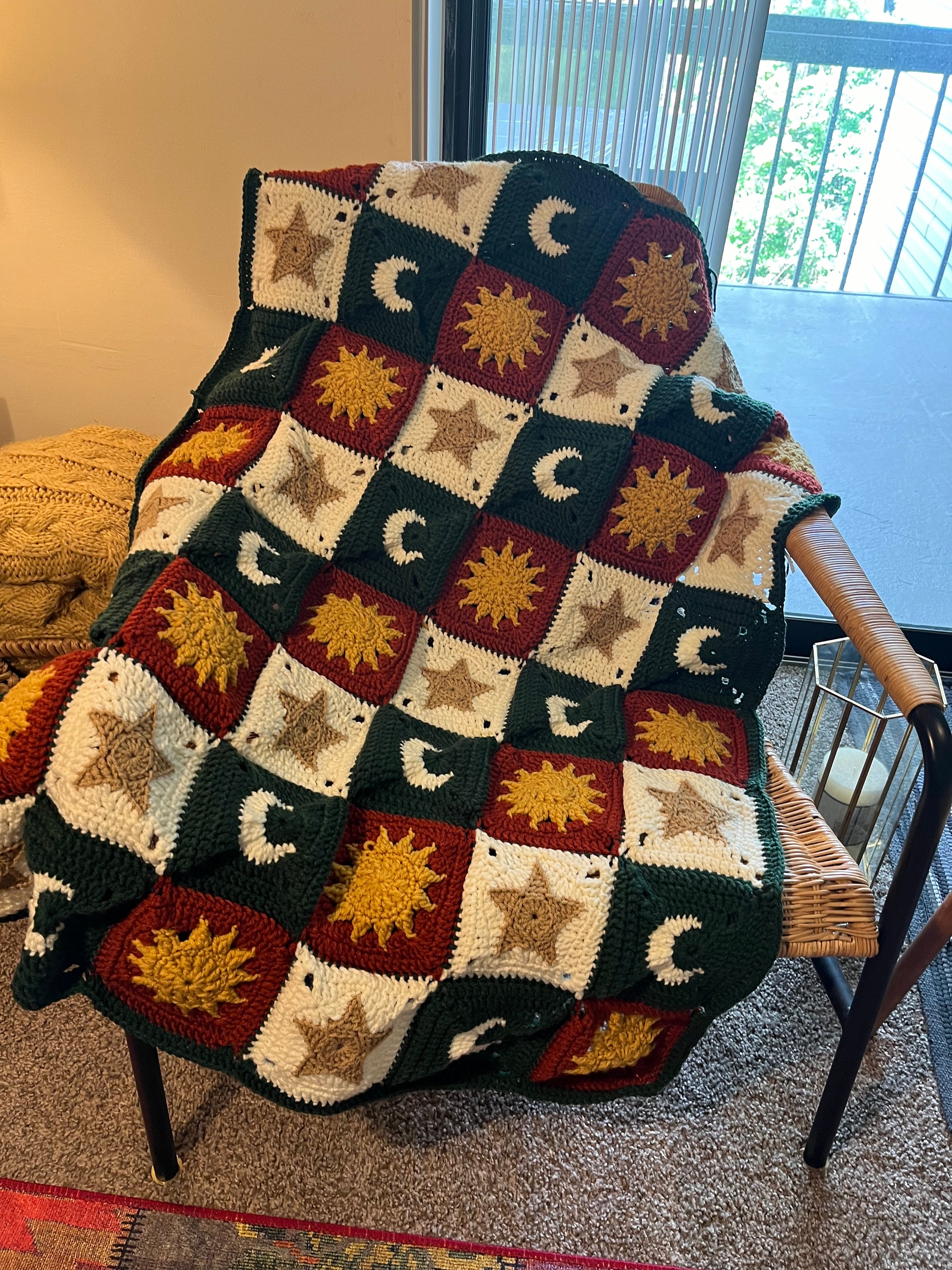Handmade Sun-moon-star Crochet Granny Square Blanket/couch Throw (made ...