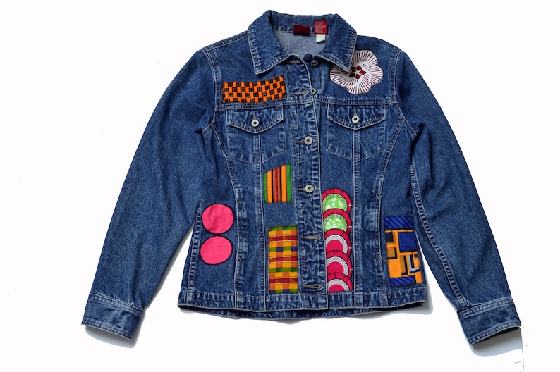 African Print Denim Jacket - Ankara Patches Jeans by Africanclothingetc ...